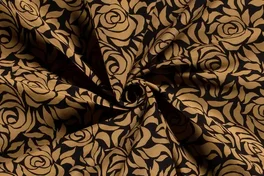 Stretch stof - bengaline - bloemen - camel - 20079-253 - De Stoffenkraam > Bestel uw stoffen online.