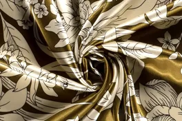 Satijn stof - bloemen - camel - 20176-253 - De Stoffenkraam > Bestel uw stoffen online.