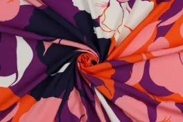 Viscose stof - poplin stretch - bloemen - paars - 4330-001 - De ...