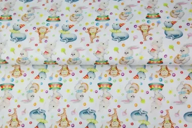 Katoen stof - hydrofielstof circus dieren - wit multi - 20173-02 - De ...