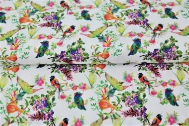 Katoen stof - poplin vogels - wit - 21121-02 - De Stoffenkraam > Bestel ...