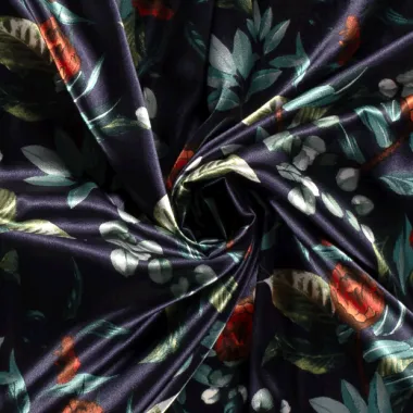 Satijn stof - bloemen - middernachtblauw - 20177-007 - De Stoffenkraam ...