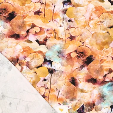 Viscose stof - stretch - crepe - waterlelies - oranje - 20642-580 - De ...