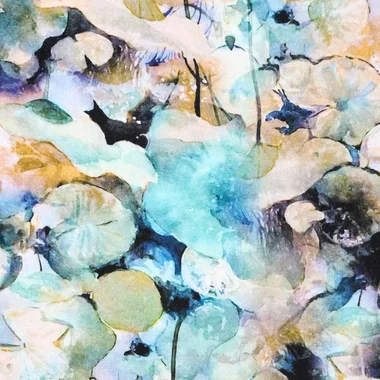 Viscose stof - stretch - crepe - waterlelies - blauw - 20642-690 - De ...