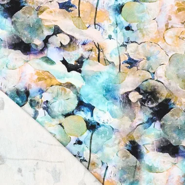 Viscose stof - stretch - crepe - waterlelies - blauw - 20642-690 - De ...