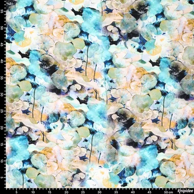 Viscose stof - stretch - crepe - waterlelies - blauw - 20642-690 - De ...