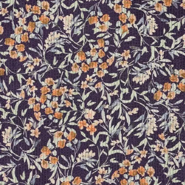 Ribcord stof - corduroy - digitaal bloemetjes - donkerblauw multi ...