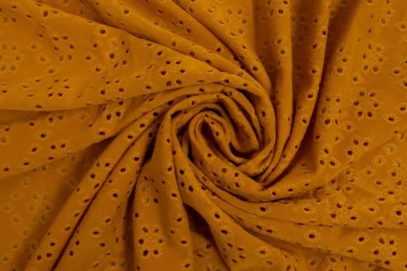 Tricot stof - broderie - oker - 16695-580 - De Stoffenkraam > Bestel uw ...