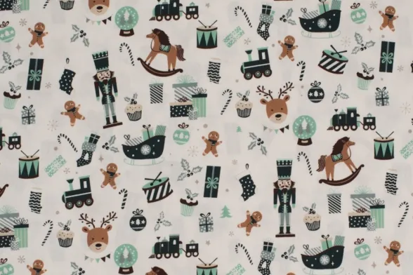 Katoen stof - kerst notenkraker - mint blauw - K26514-510 - De ...