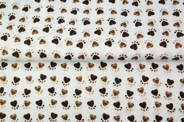 Katoen stof - poplin dierenpootjes - wit bruin - 20175-02 - De ...