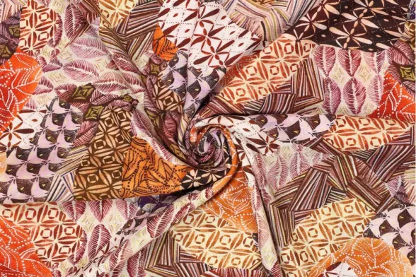 Viscose stof - half linnen digitaal vintage patchwork - rood - 19815 ...