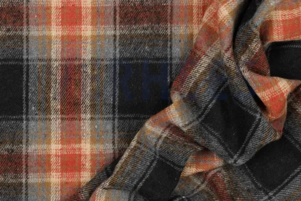 Polyester stof - brushed geruit - zwart/grijs/terra - 21/4259-001 - De ...