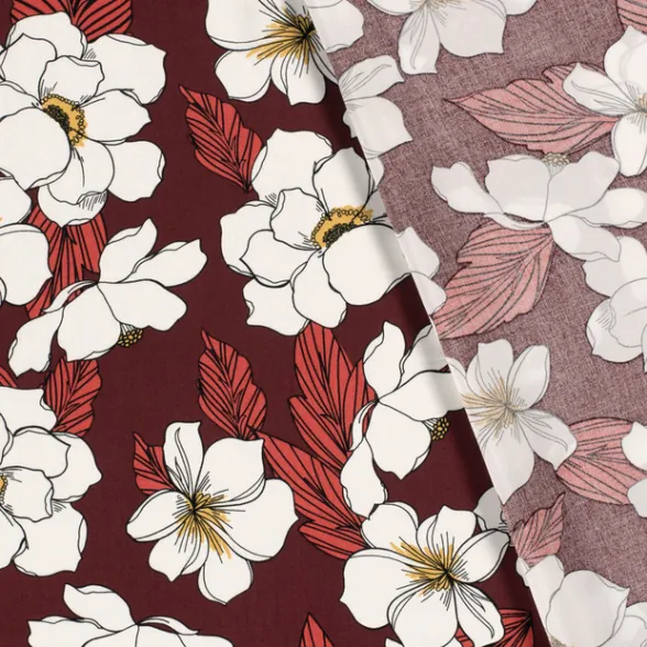 Viscose stof - bloemen - wijnrood - 20165-019 - De Stoffenkraam ...