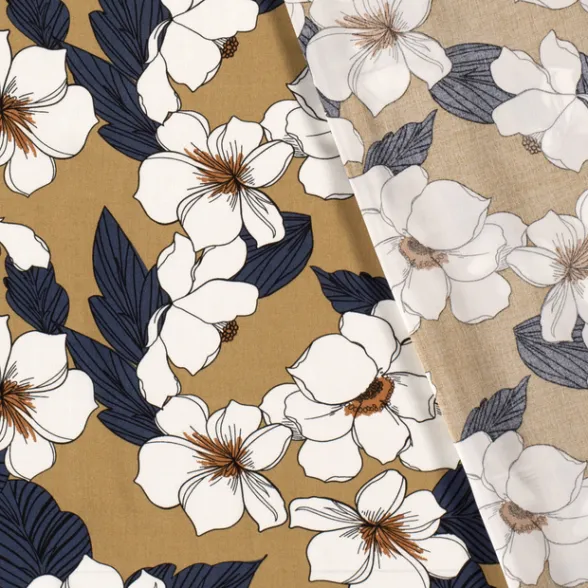 Viscose stof - bloemen - camel - 20165-253 - De Stoffenkraam > Bestel uw stoffen online.