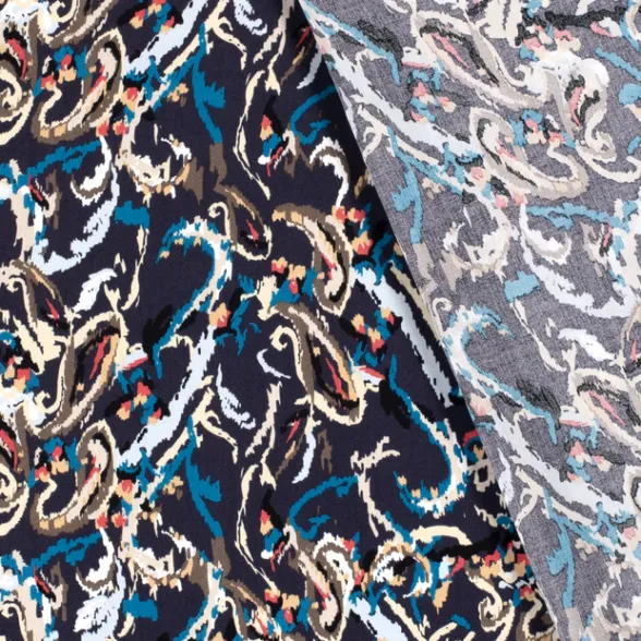 Viscose stof - abstract - donkerblauw/multi - 20156-007 - De ...