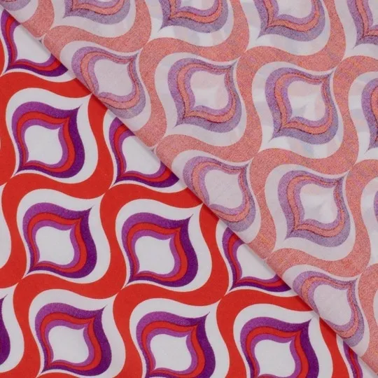 Viscose stof - digitaal fantasie - oranjerood paars wit - 321065-10 ...