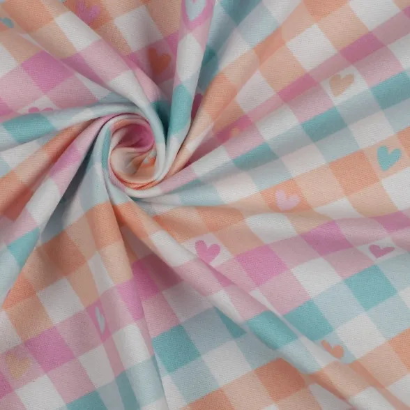 Flanel stof - ruiten en hartjes - wit roze blauw oranje - 3078-001 - De ...