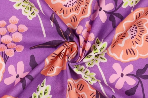 Katoen stof - poplin - bloemen - paars - 4017-022 - De Stoffenkraam ...