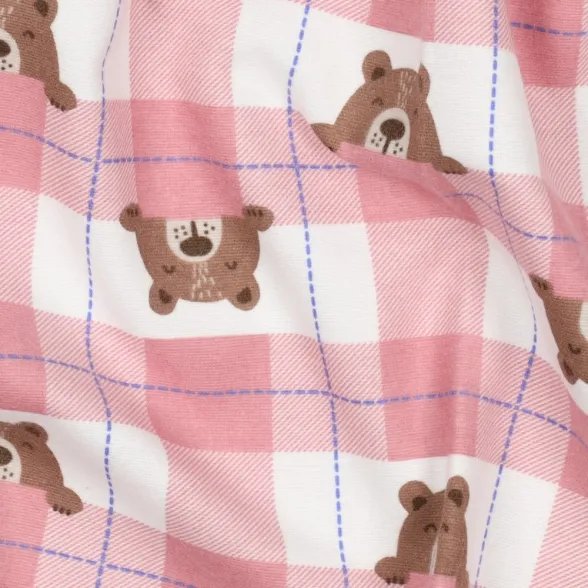 Flanel stof - ruiten en beertjes - lichtroze - 4094-004 - De ...