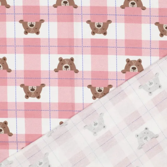 Flanel stof - ruiten en beertjes - lichtroze - 4094-004 - De ...