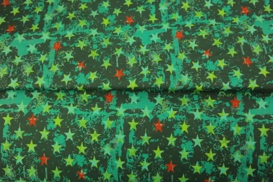 Tricot stof - French Terry - digitaal sterren - groen - 24520-99 - De ...