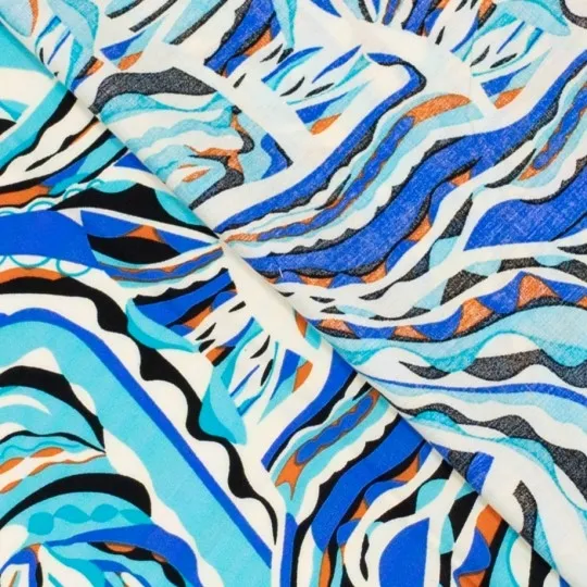Viscose stof - digitaal abstract - blauw multi - 922810-91 - Der ...