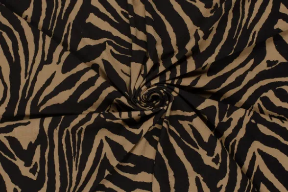 Viscose stof - stretch - vortex - zebraprint - camel - 24035-053 - De Stoffenkraam > Bestel uw ...