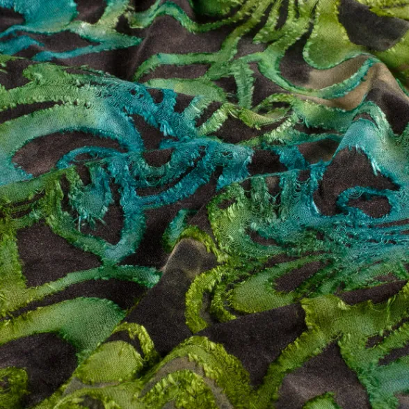 Stretch stof - jaquard tie dye - bloemen - groen multi - 24128-025 - De ...