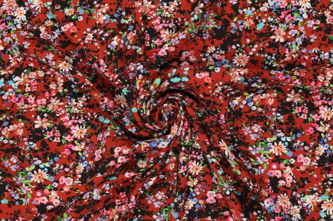 Viscose stof - viscose poplin antique flowers - terra - 19342-445 - De ...