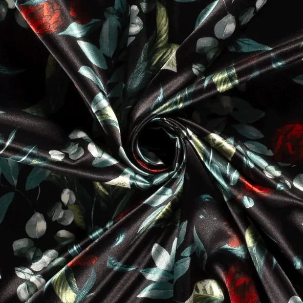 Satijn stof - bloemen - zwart - 20177-069 - De Stoffenkraam > Bestel uw ...