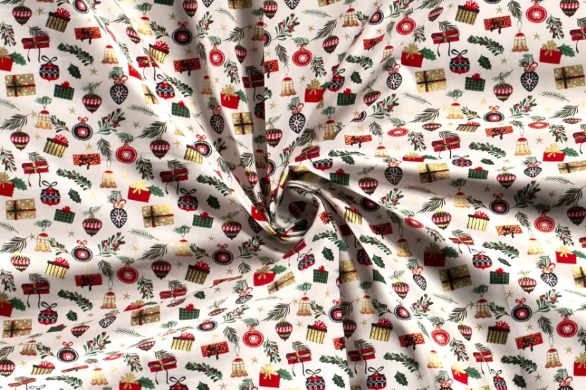 Katoen stof - kerst katoen bedrukt folie - gebroken wit - 18732-051 ...