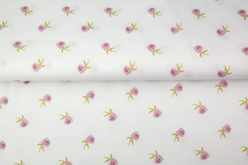 Katoen stof - hydrofielstof roosjes - wit lila - 20157-02 - De ...