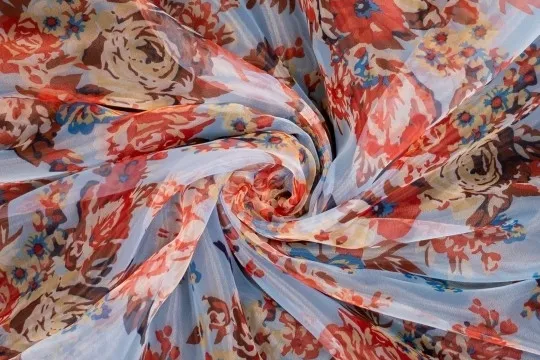 Organza stof - bloemen - blauw - 317060-40 - De Stoffenkraam > Bestel ...