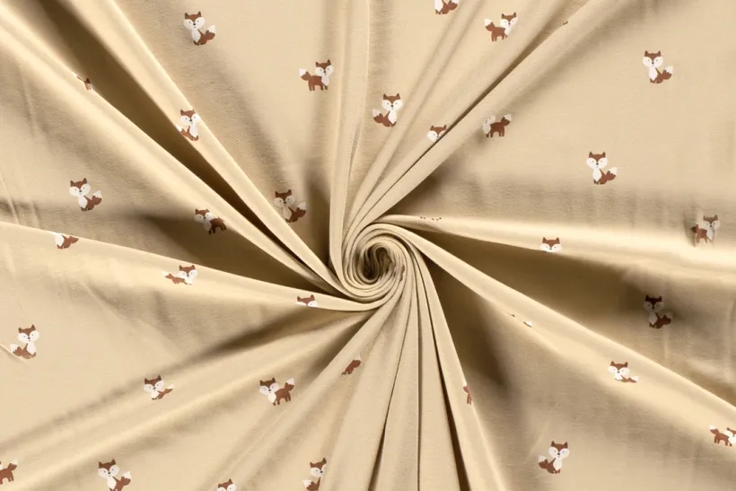 Tricot stof - vosjes - beige - 19448-052 - De Stoffenkraam > Bestel uw ...